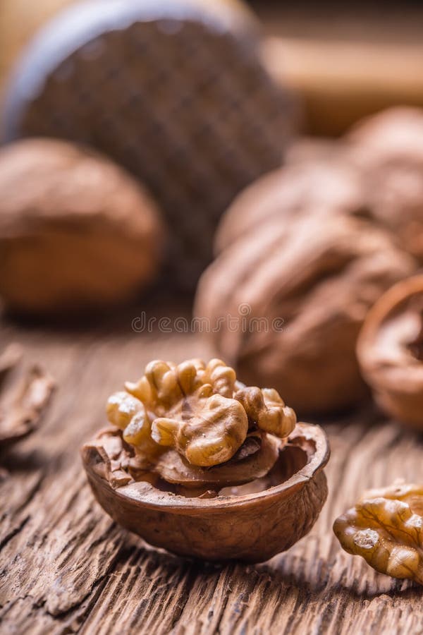 Walnut Kernels in a Bowl on a Rustic Table Stock Image - Image of ...