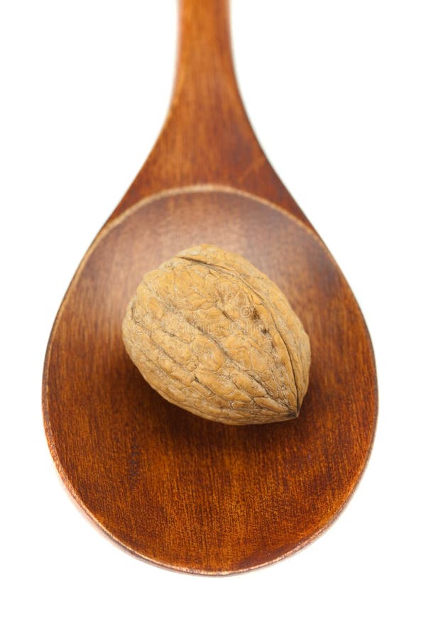 Walnut in a Wooden Spoon Isolated on White Stock Photo - Image of ...