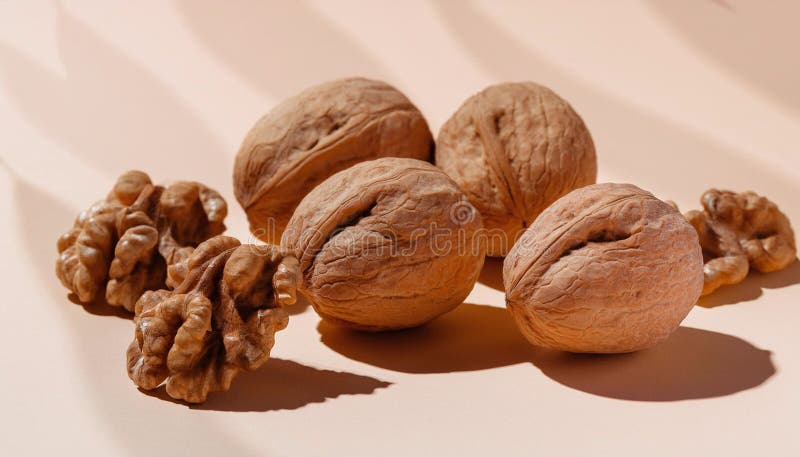 Aesthetic Display of Walnuts on a Beige Background Highlighting Natural ...