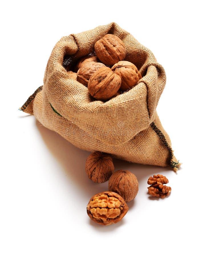 Walnuts and a bag stock image. Image of canvas, snack - 101186097
