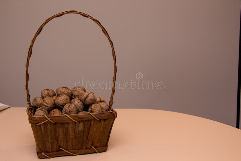 Walnuts in Basket Isolated on White Stock Photo - Image of handmade ...