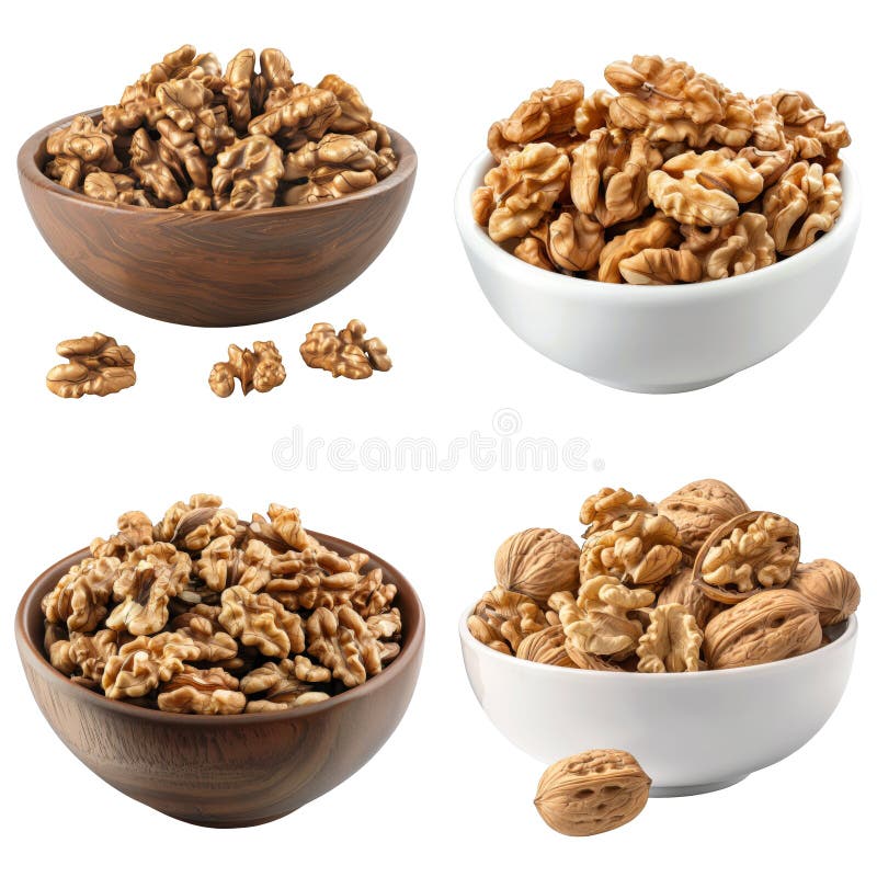 Walnuts in Bowls with in-Shell and Shelled Varieties Stock Illustration ...