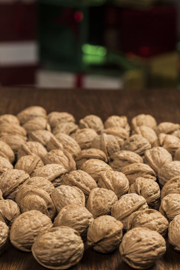 Walnuts on Christmas stock photo. Image of fruit, wooden - 81223120