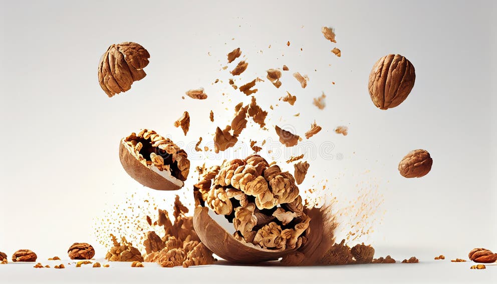 Walnuts Creatively Falling-Dripping Flying or Splashing on White ...
