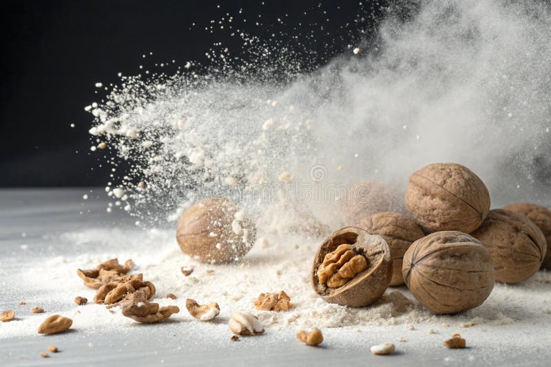Walnuts Exploding in a Cloud of Flour - Generated by Ai Stock ...