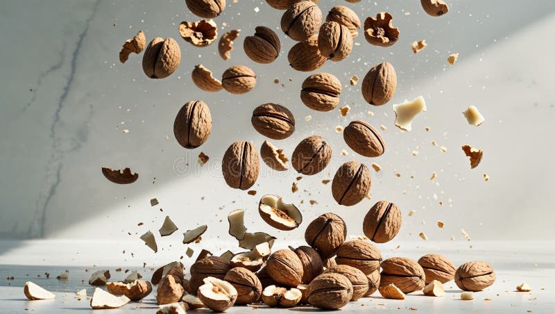 Walnuts Falling and Shattering Delicious Snack Food Stock Photo - Image ...