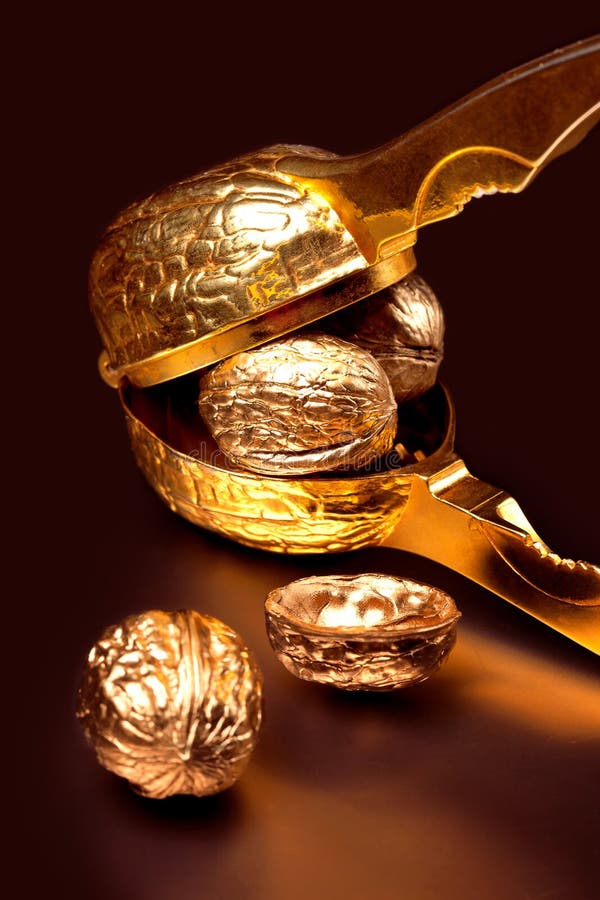 Walnuts Gold on a Black Background Stock Image - Image of decoration ...