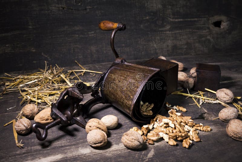 Walnuts and Hand Walnuts Grinder Stock Photo - Image of dried, peeled ...