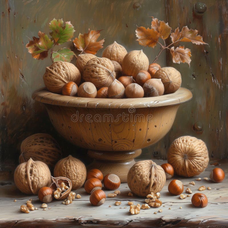 Walnuts and Hazelnuts Still Life Stock Illustration - Illustration of ...