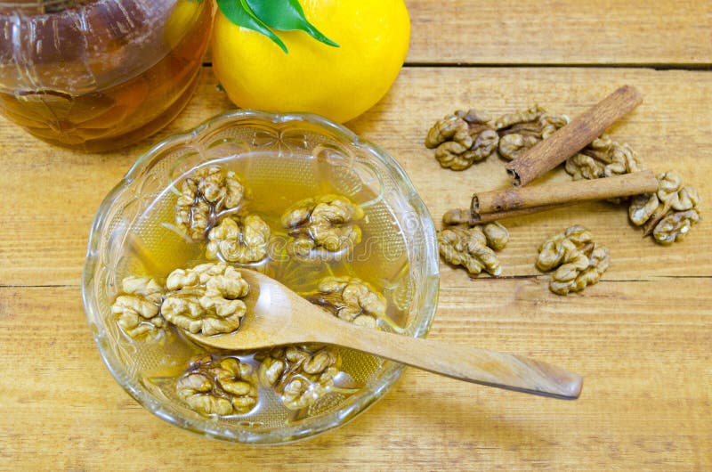 Walnuts Honey and Lemon on a Table Stock Image - Image of nature, brown ...