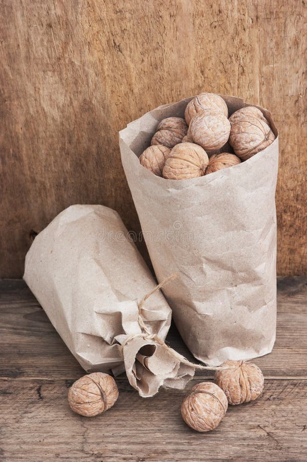 Walnuts in a Kraft Paper Bag Stock Image - Image of wooden, gourmet ...