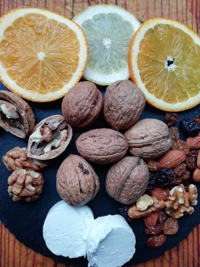 Walnuts and other fruits stock image. Image of lemon - 129084447