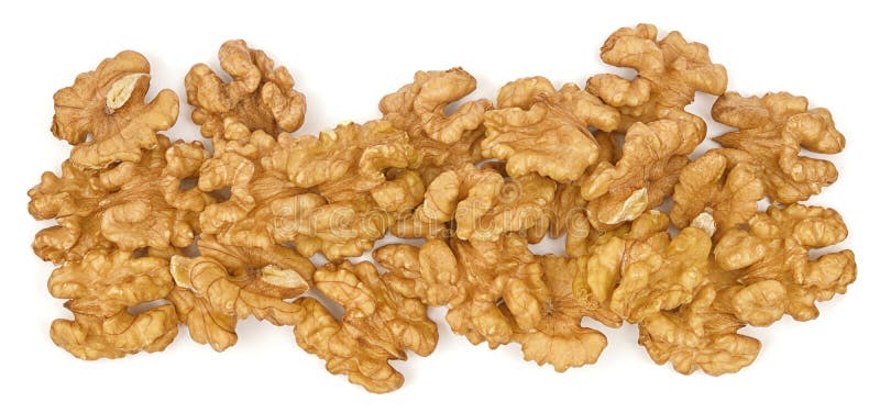 Walnuts Pile Top View Isolated on White Background. Panorama of Pile ...