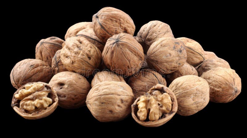 Walnuts Piled Up with Open Walnut Showing Seed on Transparent ...
