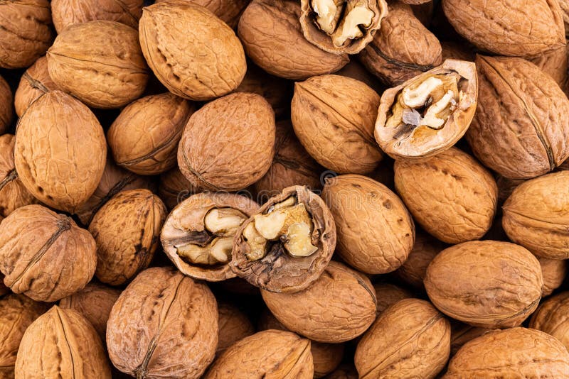 Walnuts with and without Shells. Background Texture of Fresh Walnuts ...