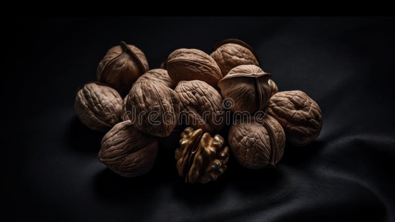 Walnuts with and without Shells Filling the View on Dark Background ...