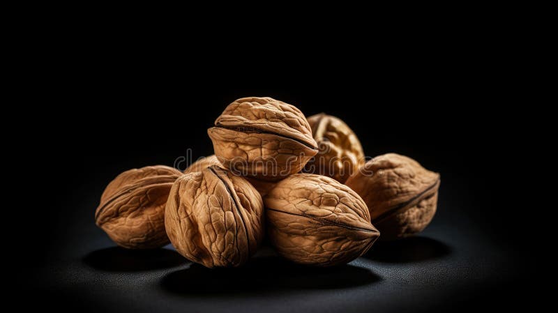 Walnuts with and without Shells Filling the View on Dark Background ...