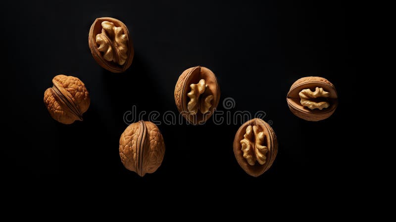 Walnuts with and without Shells Filling the View on Dark Background ...