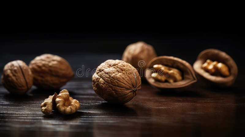 Walnuts with and without Shells Filling the View on Dark Background ...