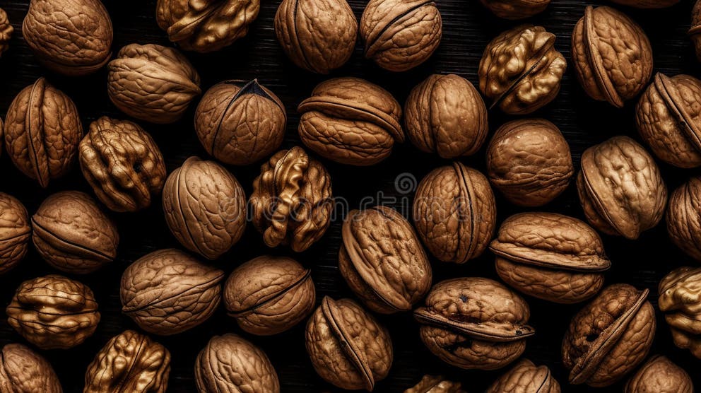 Walnuts with and without Shells Filling the View. Top View Background ...