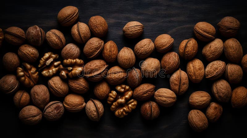 Walnuts with and without Shells Filling the View. Top View Background ...