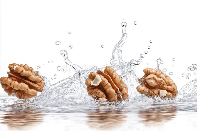 Walnuts Splashing into Water Creating Interesting Shapes Stock ...