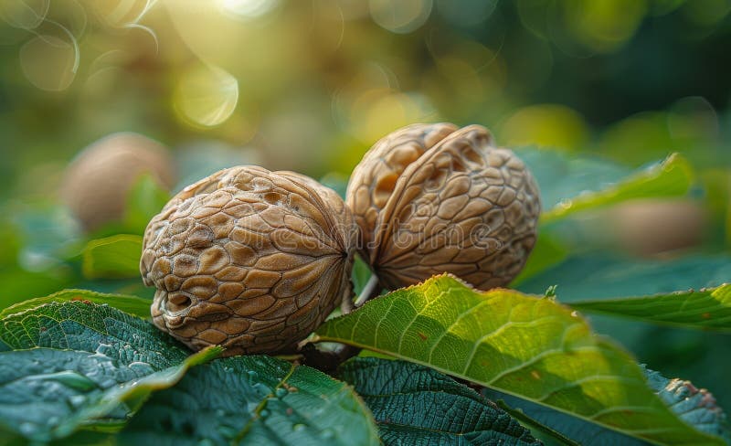 Walnuts on Tree in the Garden. a Green Walnut on the Tree Stock Photo ...