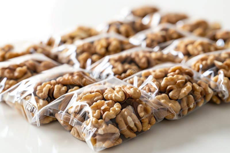 Walnuts in Vacuum Packaging on a White Table. Stock Image - Image of ...