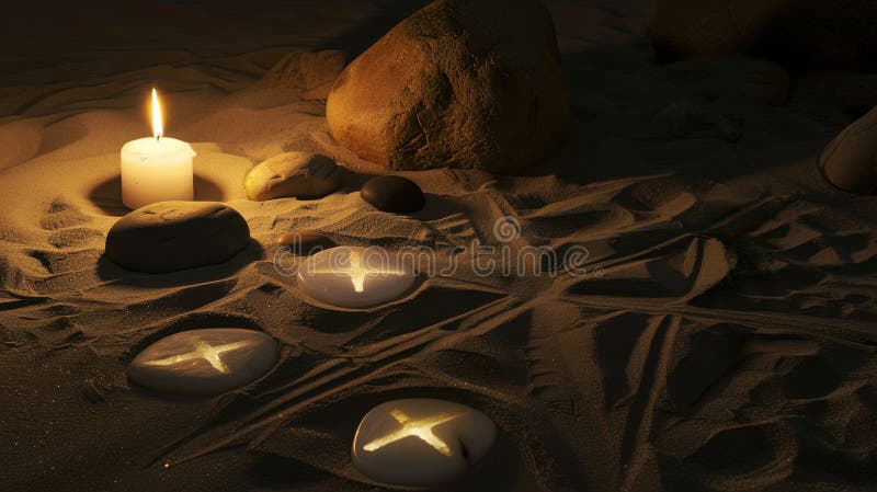 Walpurgis Night. Candlelit Zen Garden with Rocks and Sand Patterns at ...