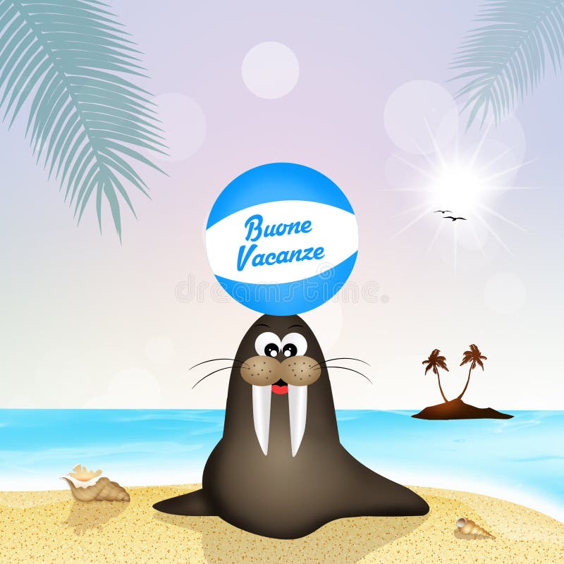 Walrus with Ball Summer Holidays Stock Illustration - Illustration of ...