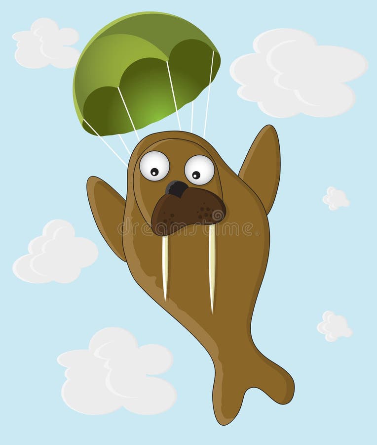 Walrus with a parachute stock vector. Illustration of parachute - 37441181