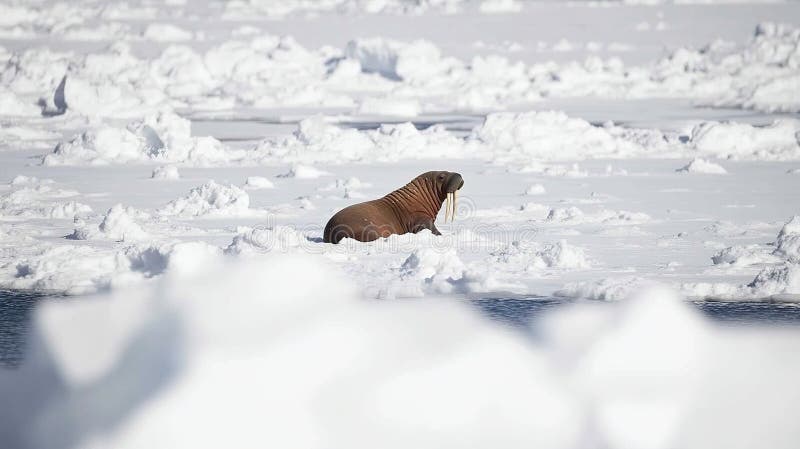 Walrus Resting Arctic Ice Floe Snow Background Wildlife Stock Photos ...