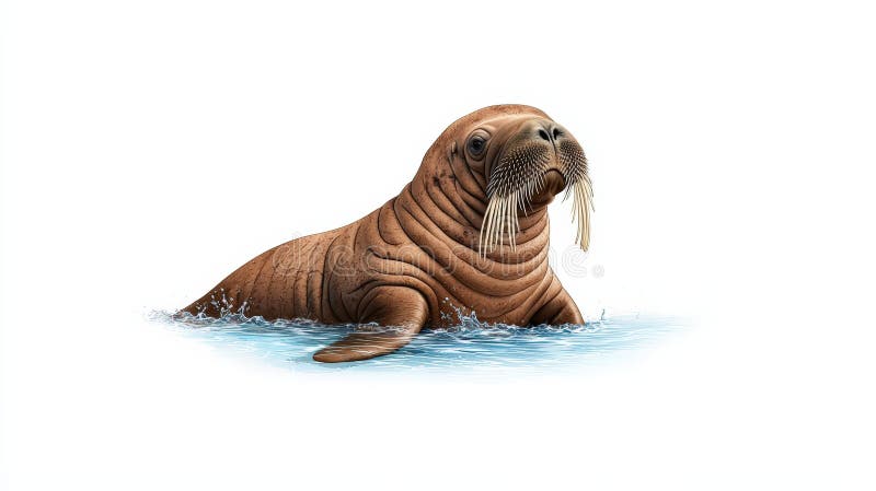 Walrus in Shallow Water White Isolate Background Stock Illustration ...