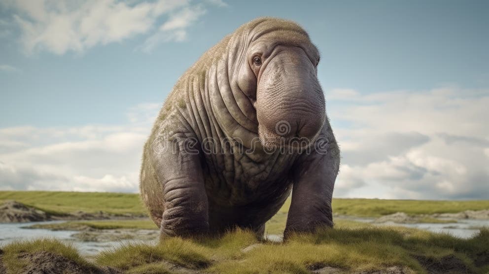 A walrus standing on grass stock illustration. Illustration of blubber ...