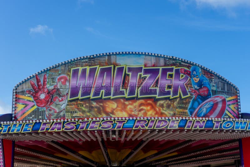 Waltzer Fairground Lights Sign Stock Image - Image of amusement ...