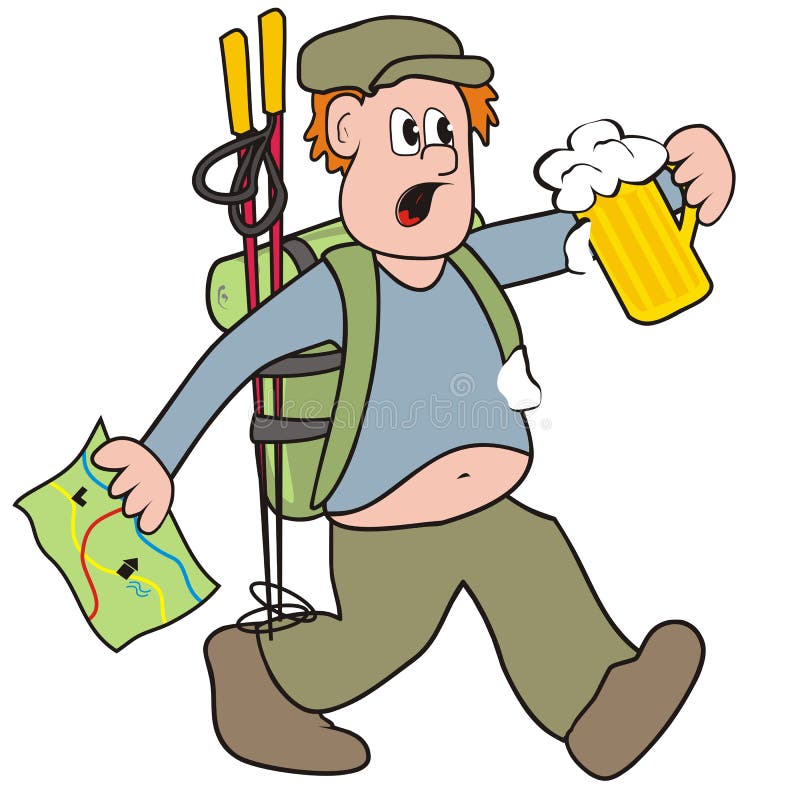 Wandelaar En Bier, Man Toerist Met Bier, Kaart En Tas, Humor ...