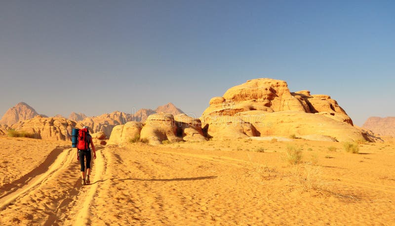 Wandelaar in de woestijn stock foto. Image of midden - 24707798