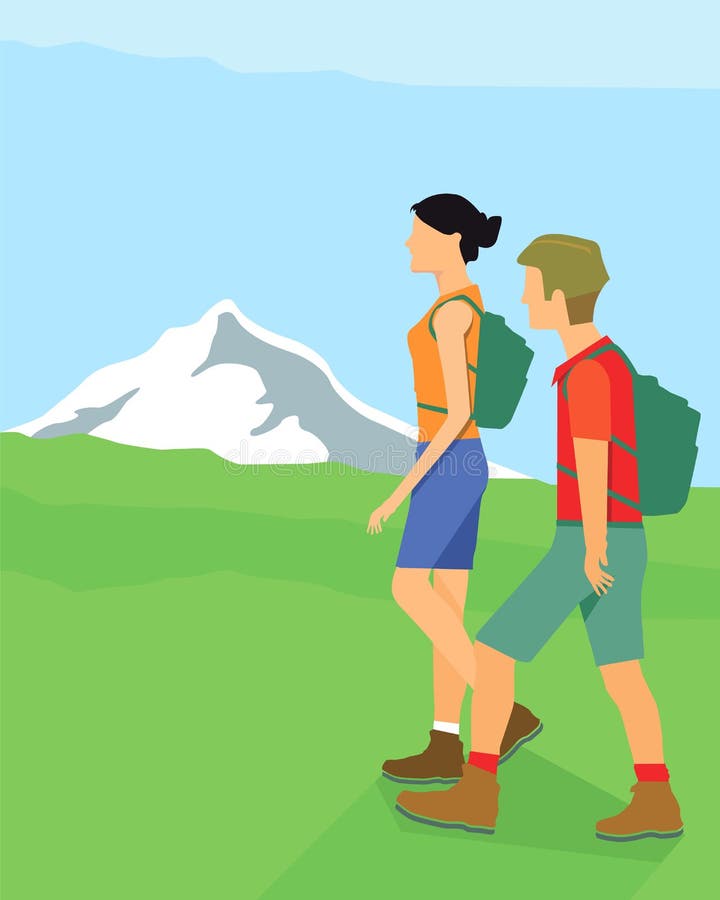 Wandelaars in De Groene Bergen Vector Illustratie - Illustration of ...