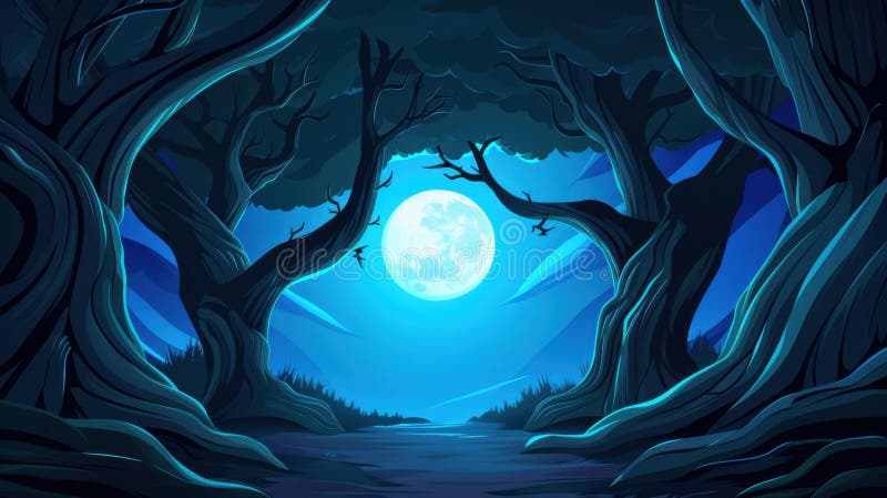 Wander a Haunted Path through Twisted Trees Under a Bright Full Moon in ...