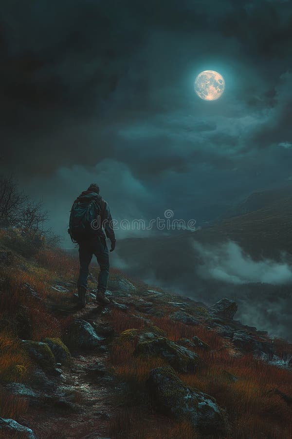 A Wanderer Examining an Ancient Artifact Under the Light of a Full Moon ...