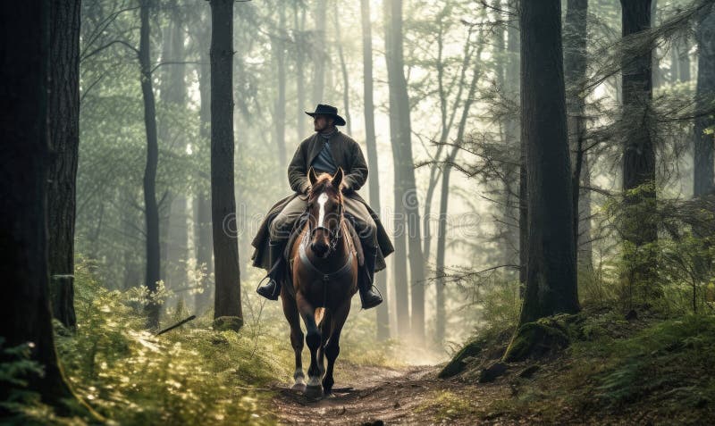 The Wanderer and His Horse Explore the Forest Creating Using Generative ...