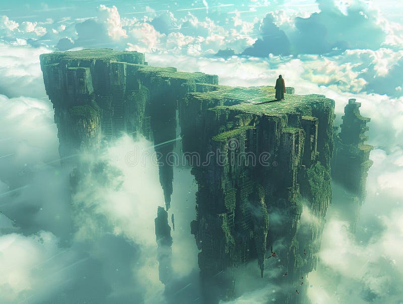 Wanderer in a Realm of Floating Islands Stock Photo - Image of ...