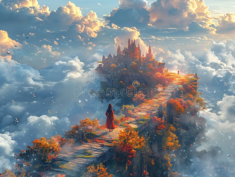 Wanderer in a Realm of Floating Islands Stock Image - Image of dreamy ...