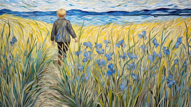 Wandering through Iris Fields Stock Illustration - Illustration of nature, iris: 297644210