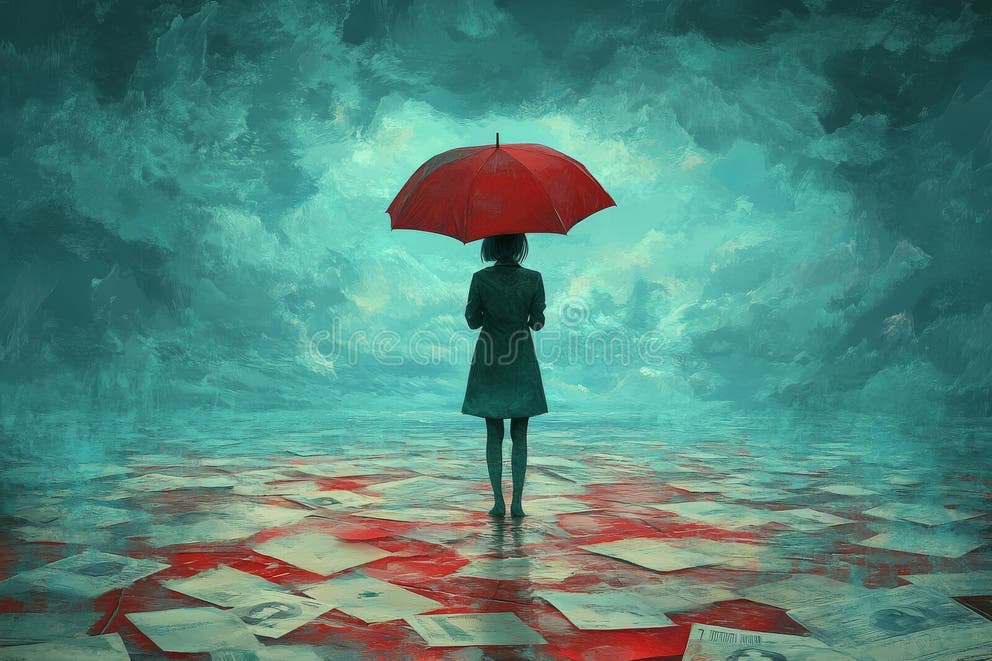 Wandering through a Labyrinth of Paperwork Beneath an Umbrella Stock Photo - Image of drowning ...