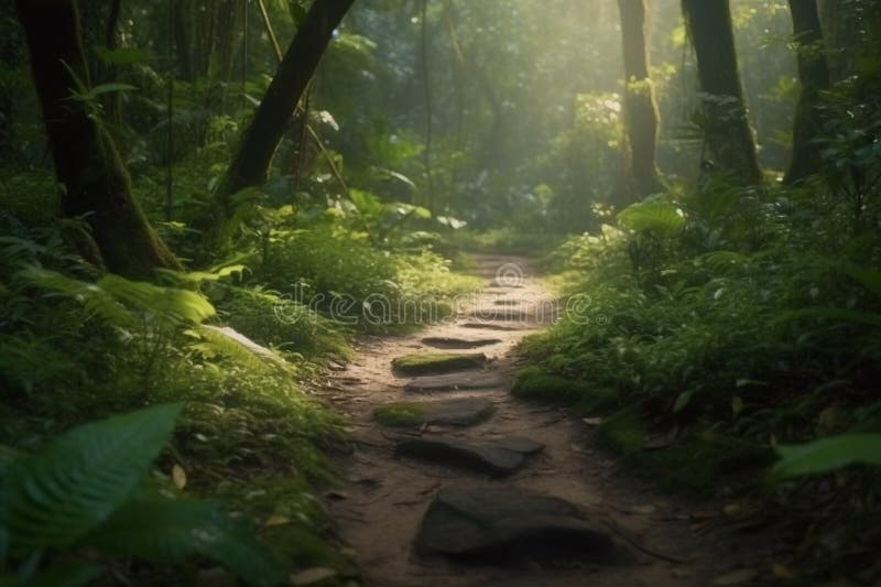 Wandering through the Lush Rainforest: a Path less Traveled Stock ...