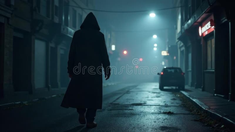 Wandering Man Walks Along Night Street Behind Stock Photos - Free ...