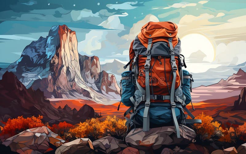 Wanderlust Adventures Backpack Amidst Scenic Landscape, AI Stock ...