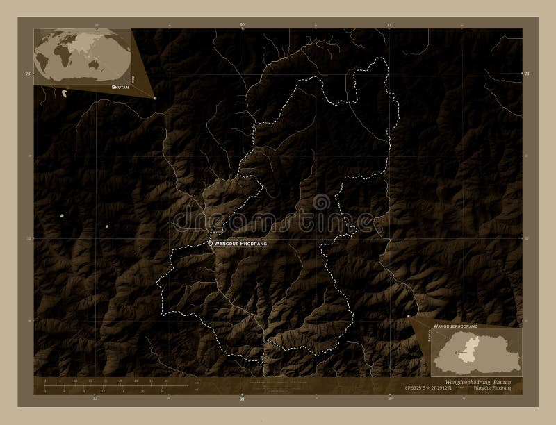 Wangduephodrang, Bhutan. Sepia. Labelled Points of Cities Stock ...