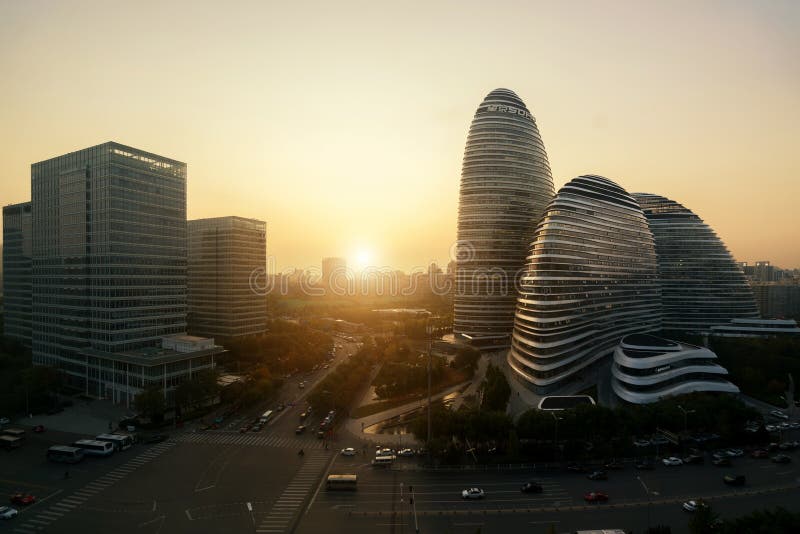 WangJing Soho Business District during Sunset in Beijing, China ...